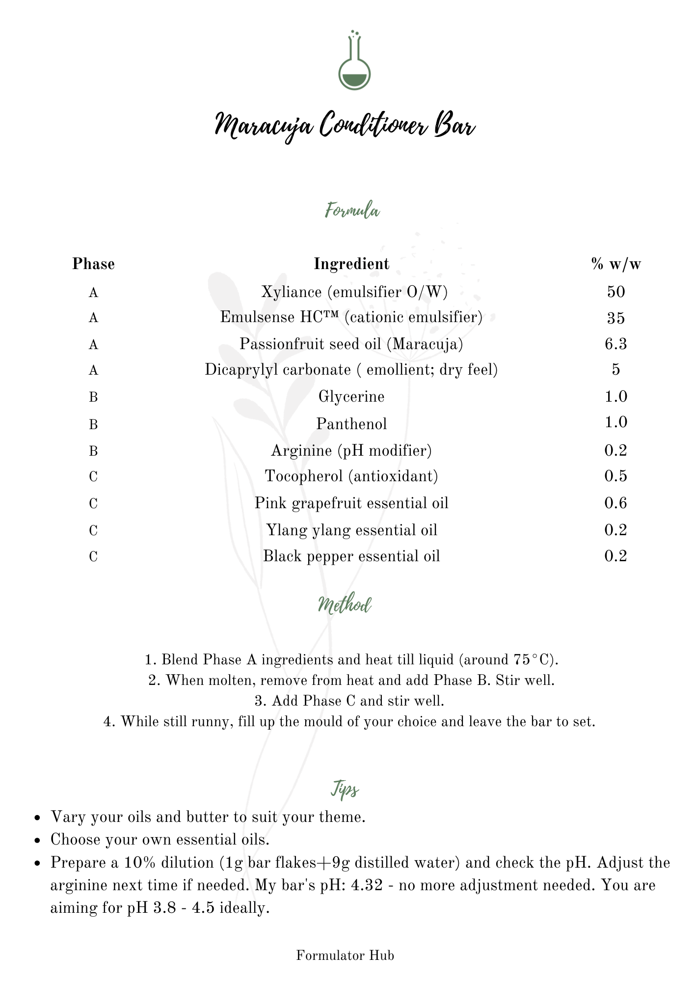 FORMULATE A MARACUJA CONDITIONER BAR - Formulator Hub